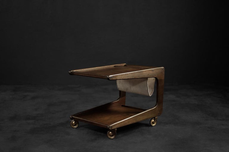 Vintage Midcentury Scandinavian Modern Ash Bar Cart with Linen ...