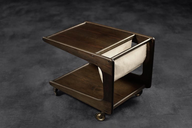 Vintage Midcentury Scandinavian Modern Ash Bar Cart with Linen ...
