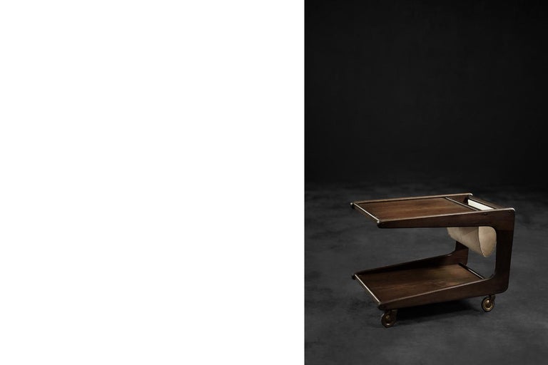 Vintage Midcentury Scandinavian Modern Ash Bar Cart with Linen ...