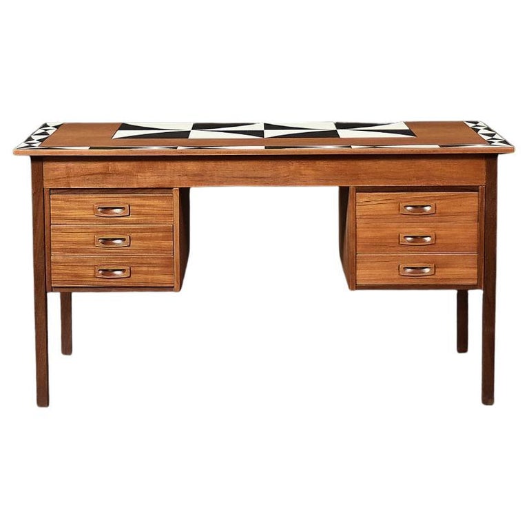 Vintage Midcentury Scandinavian Modern Teak Desk with Hand Painted ...