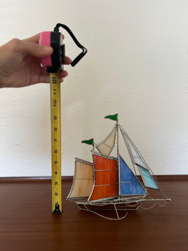 Vintage Midcentury Style Beautiful Handcrafted Stained Glass Sailboat ...