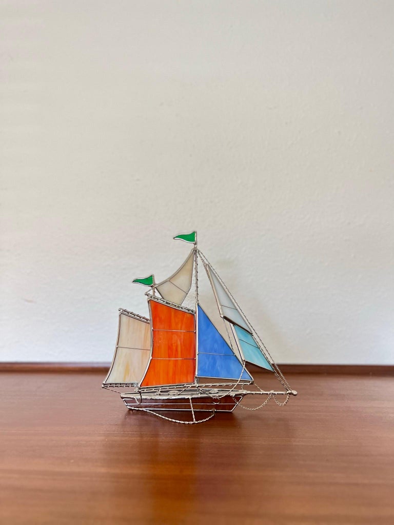 Vintage Midcentury Style Beautiful Handcrafted Stained Glass Sailboat ...