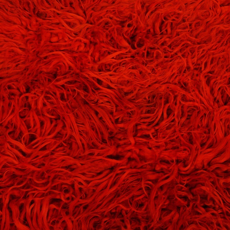 Vintage Midcentury Tulu Crimson Red Shag Wool Rug at 1stDibs