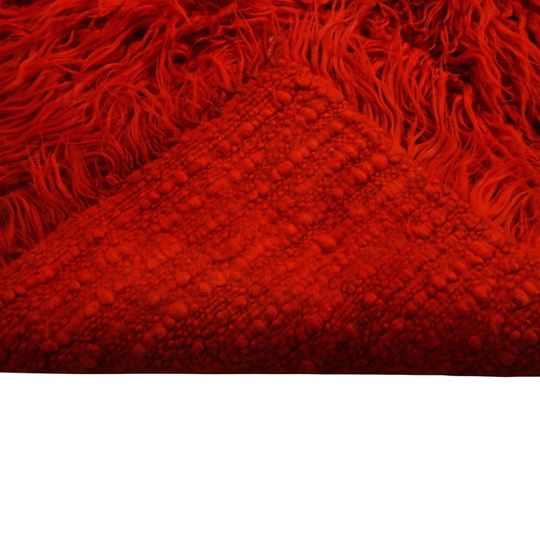 Vintage Midcentury Tulu Crimson Red Shag Wool Rug at 1stDibs