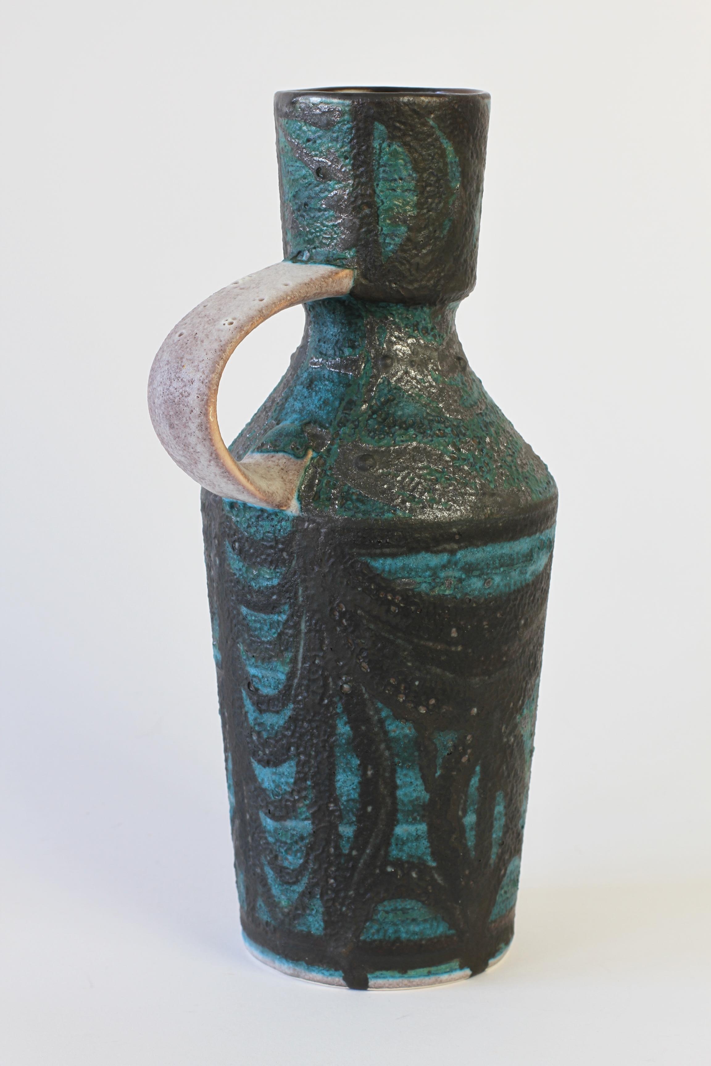 Vintage Midcentury Vase with Green and Black Lava Glaze Accents For ...