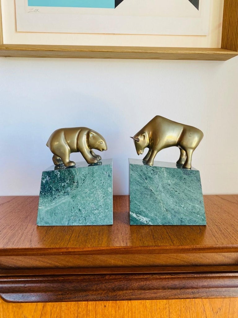 Vintage Mid-Century Wall Street Bear and Bull Bronze Bookends, 'Pair ...