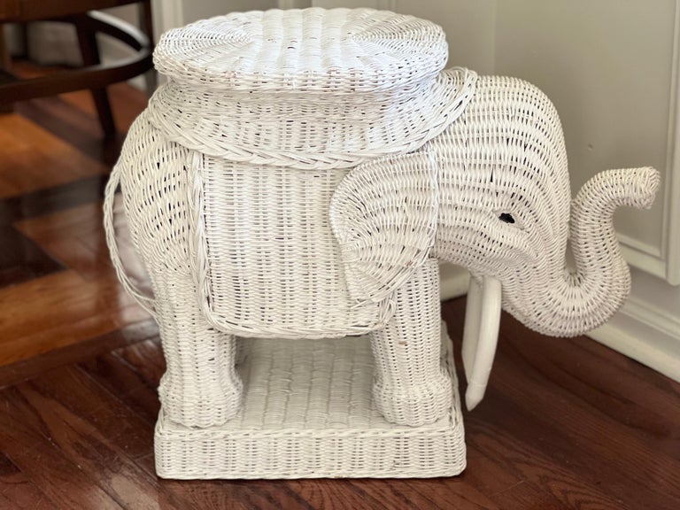 Vintage Mid Century Wicker Elephant Taboret Side Table at 1stDibs ...