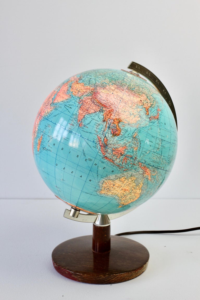 Vintage Mid-Century World Map Globe Lamp Light by JRO Verlag Munich ...