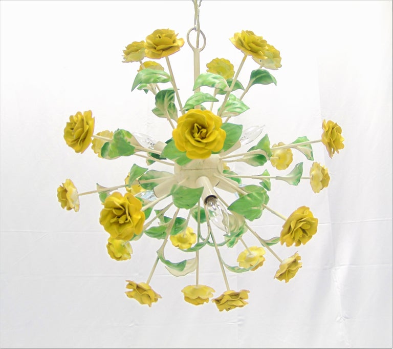 Vintage Midcentury Yellow Rose Sputnik Chandelier For Sale at 1stDibs