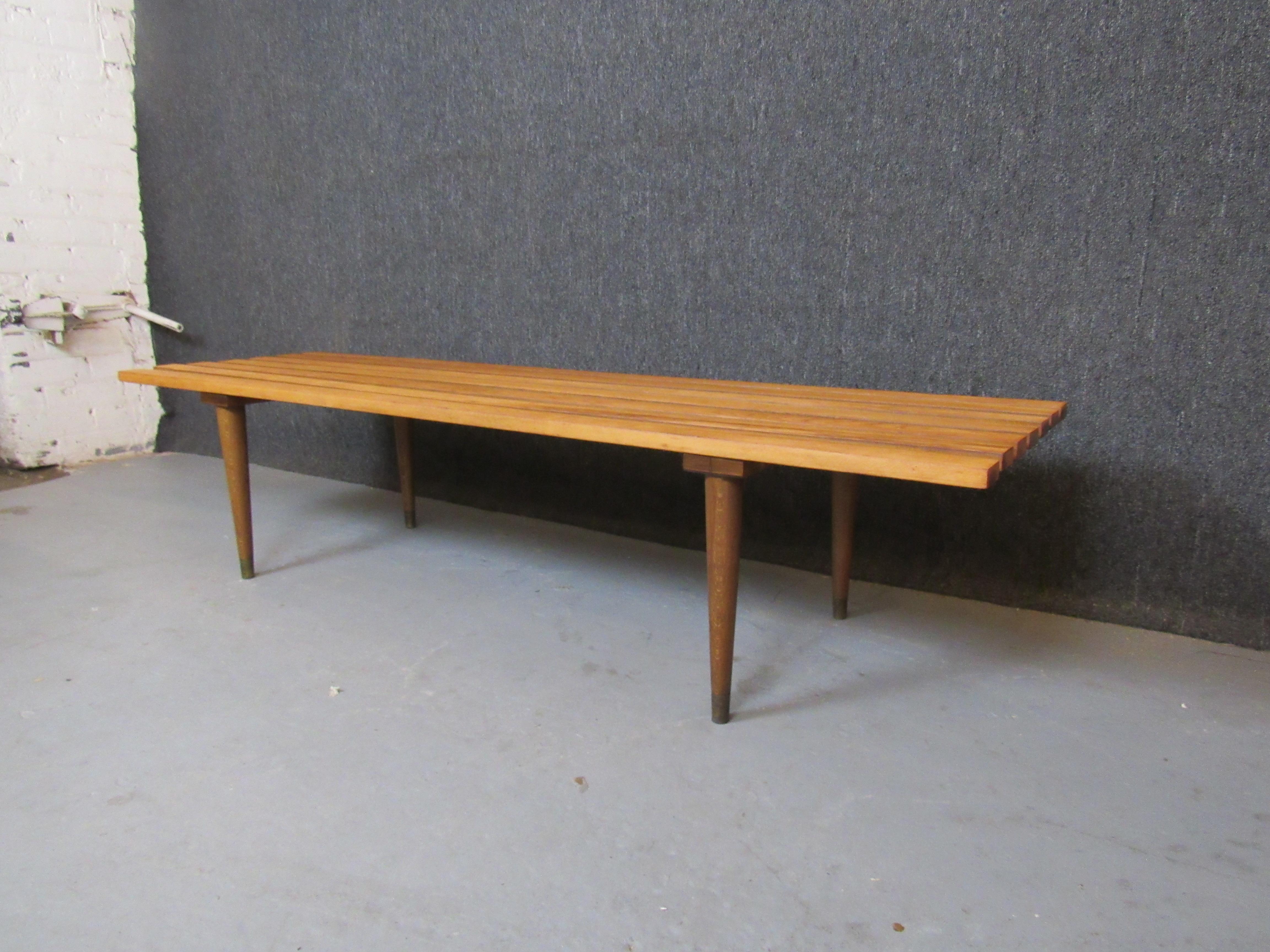 Vintage Mid-Century Yugoslavian Wooden Slat Bench For Sale at 1stDibs