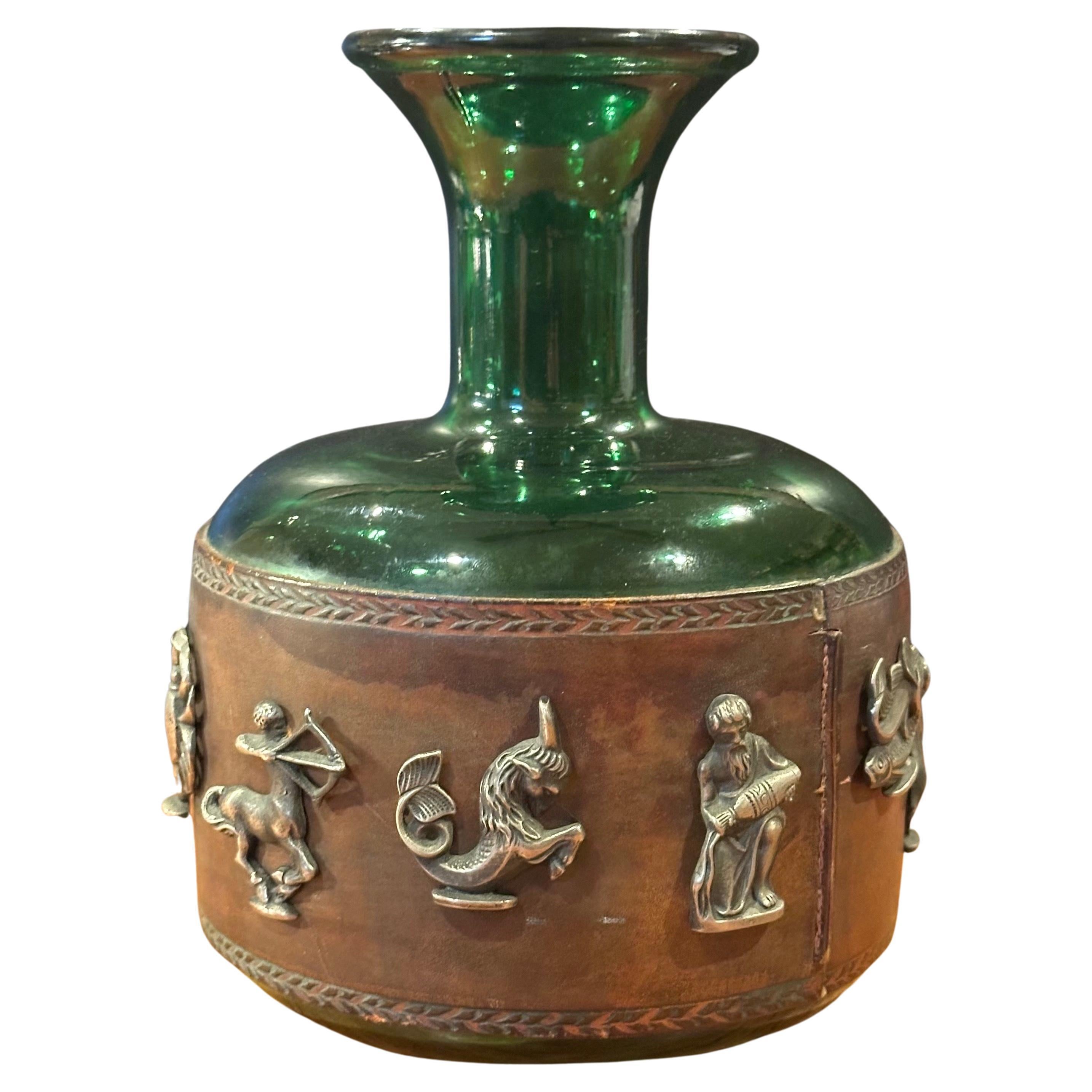 Vintage Mid-Century Zodiac Green Glass Vase at 1stDibs
