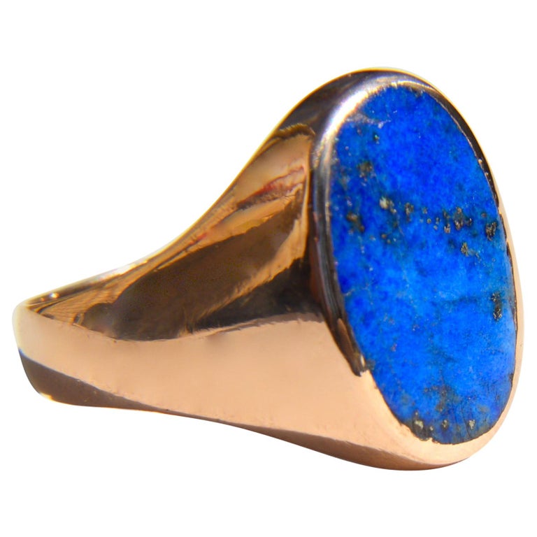 Vintage Midcentury 14 Karat Rose Gold 9.32 Carat Lapis Lazuli Signet ...