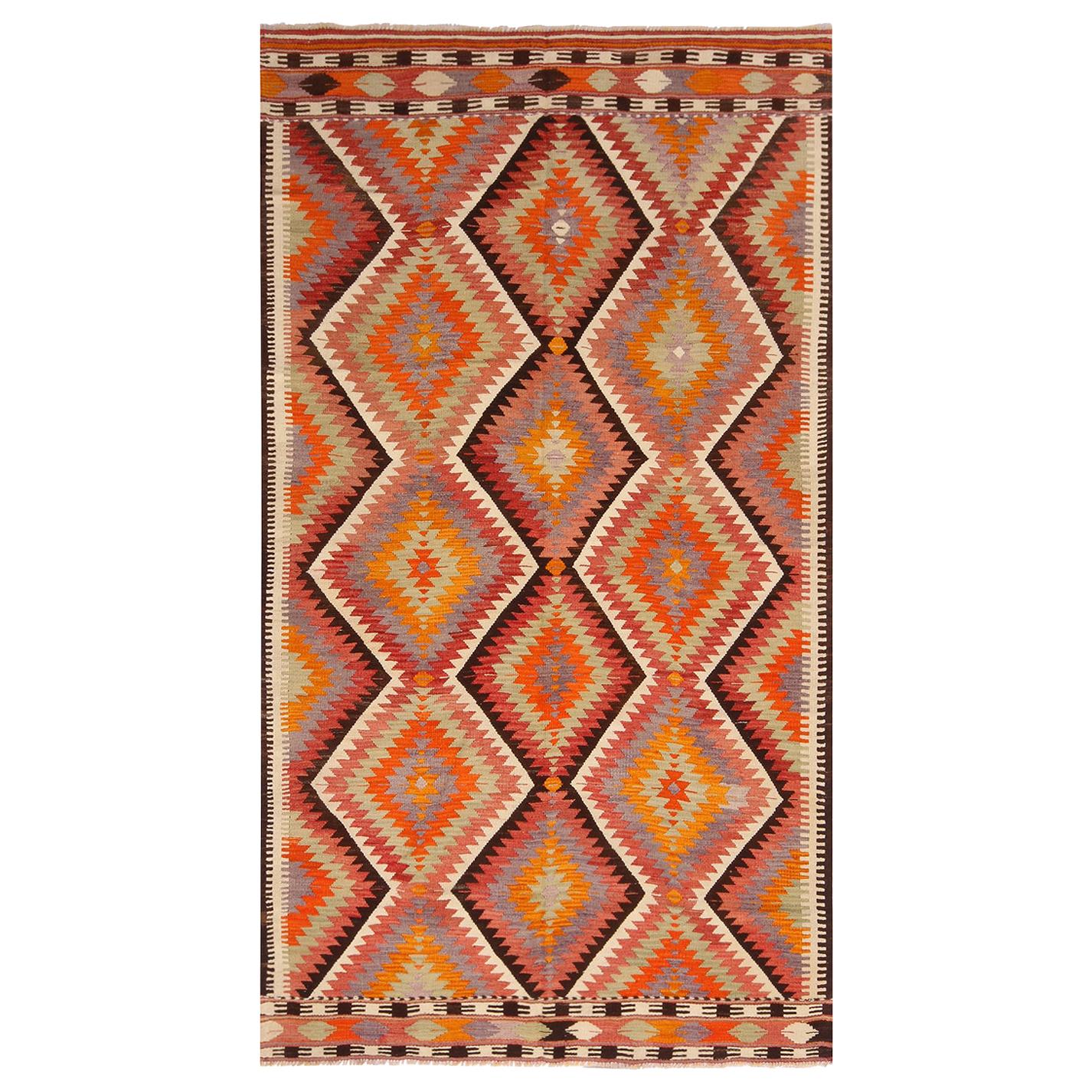 Vintage Midcentury Afyon Geometric Multi-Color Wool Kilim Rug For Sale ...