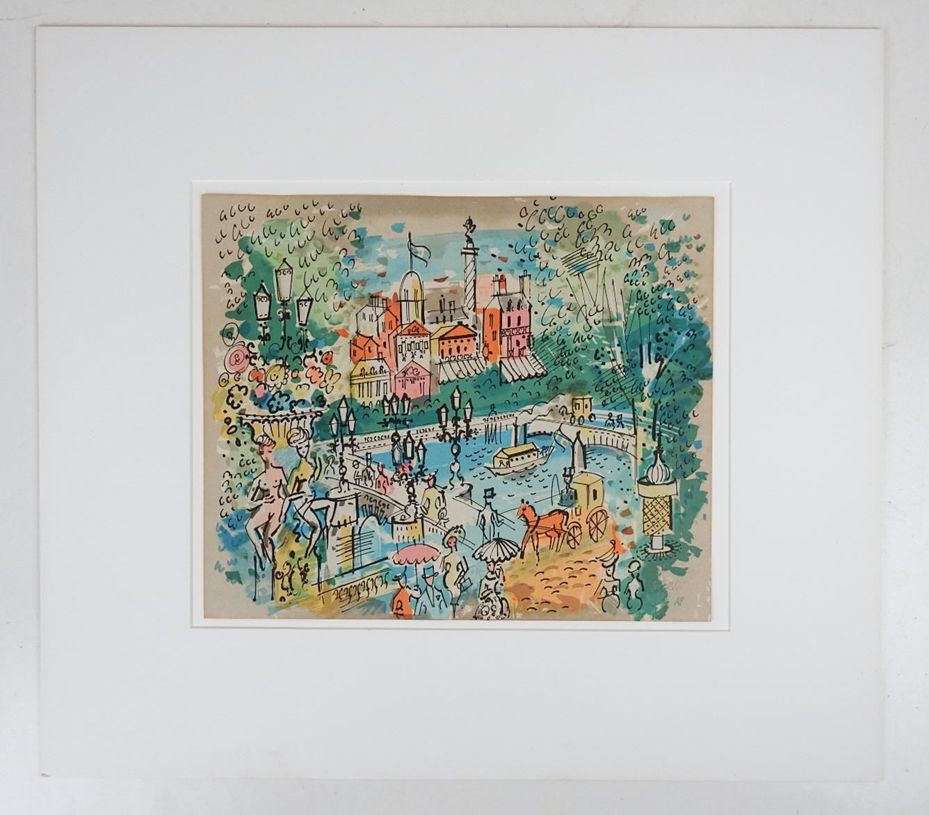 Vintage Midcentury Charles Cobelle Le Pont by Lithograph For Sale at ...