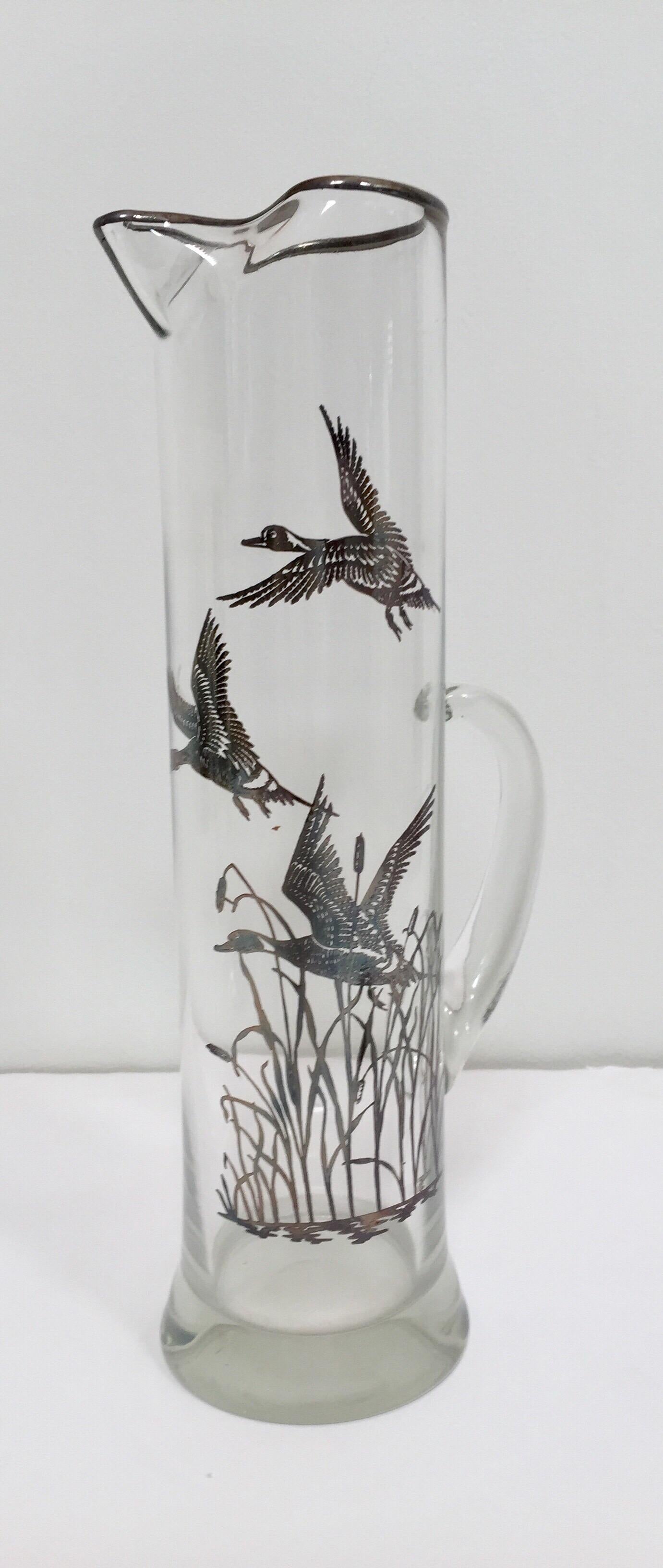 Vintage Midcentury Cocktail Glass Martini Jug Pitcher Barware Silver ...