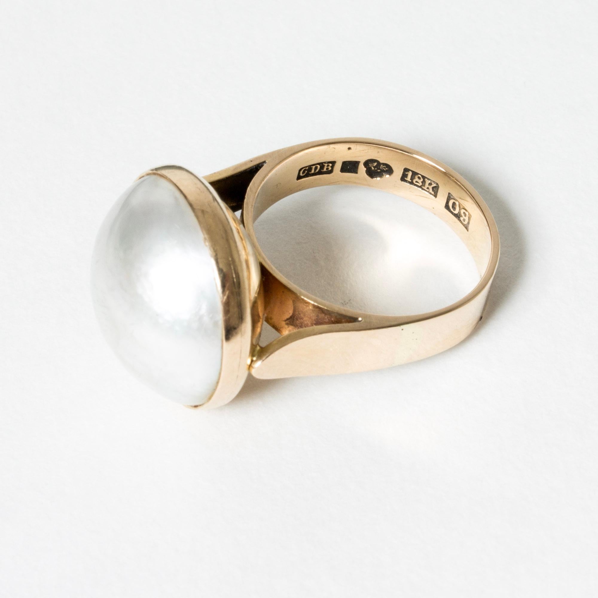 Vintage Midcentury Gold and Mabé Pearl Ring, Sweden, 1964 at 1stDibs