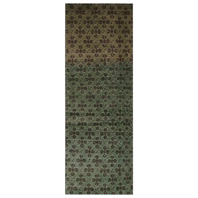 Vintage Midcentury Green and Black Wool Runner by Rug and Kilim For ...