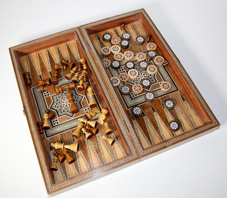 Vintage Midcentury Large Complete Syrian Inlaid Mosaic Backgammon and ...