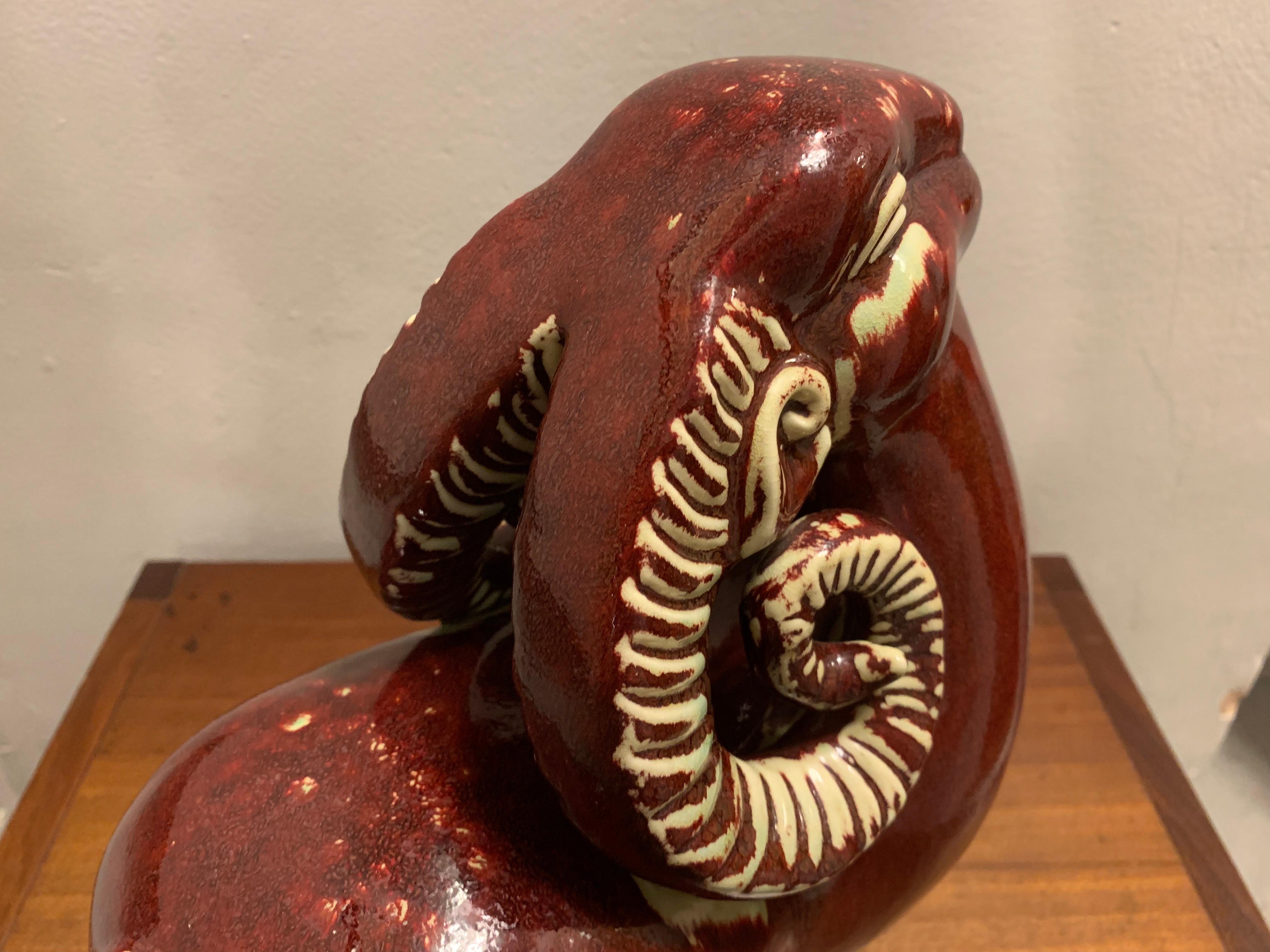 Vintage Midcentury Large Italian Red and White Glazed Ceramic Ram ...