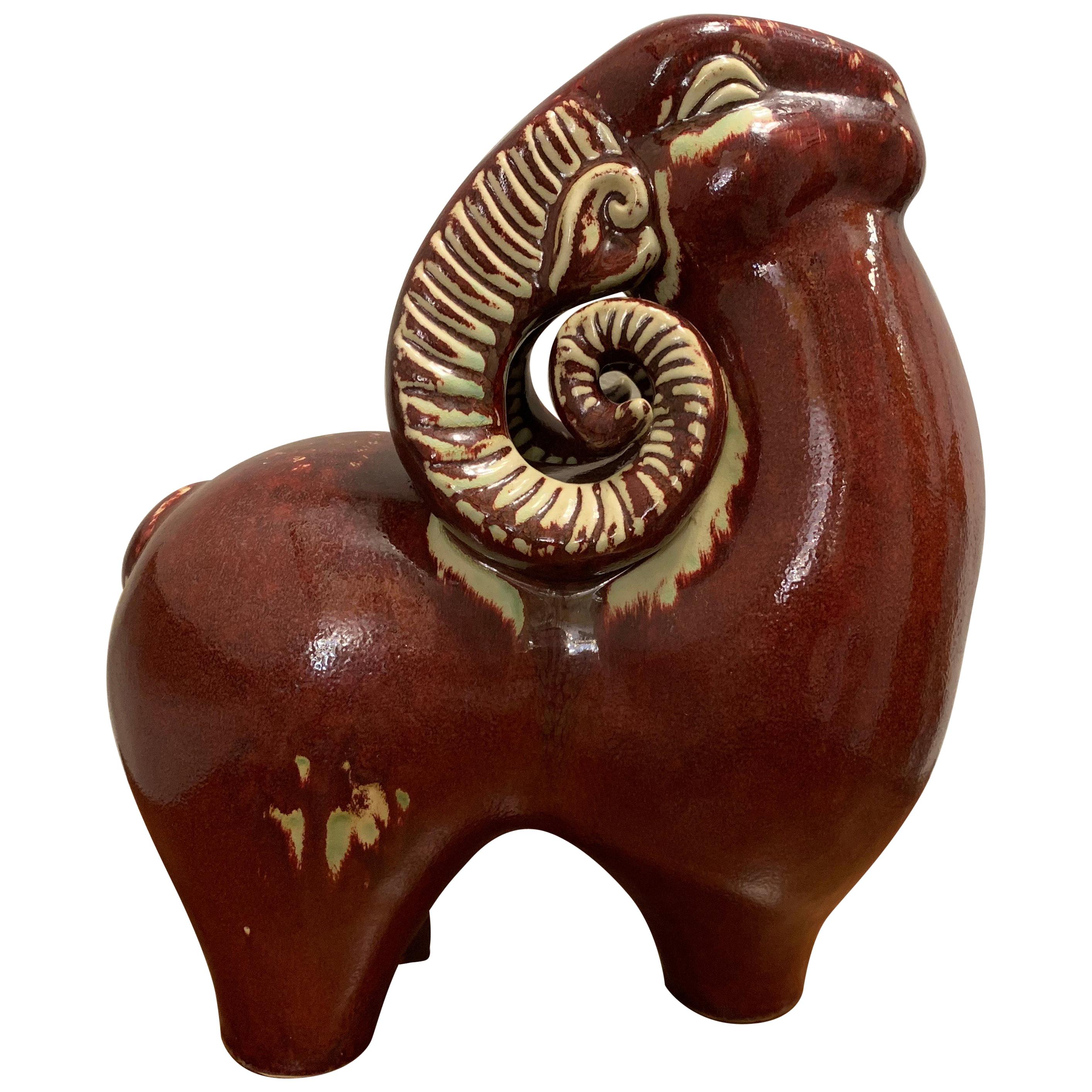 Vintage Midcentury Large Italian Red and White Glazed Ceramic Ram ...