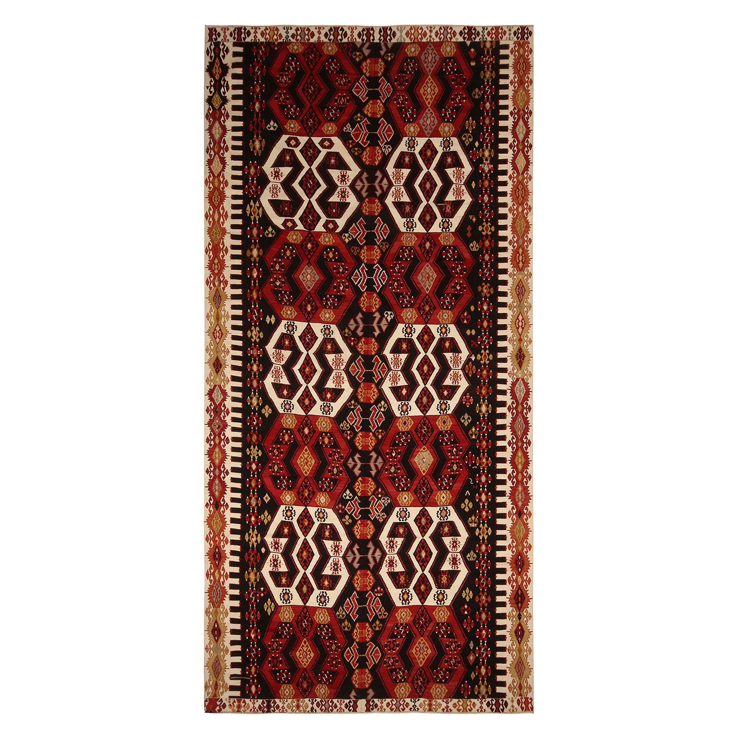 Vintage Midcentury Malatya Red and Off-White Wool Kilim Rug by Rug and ...