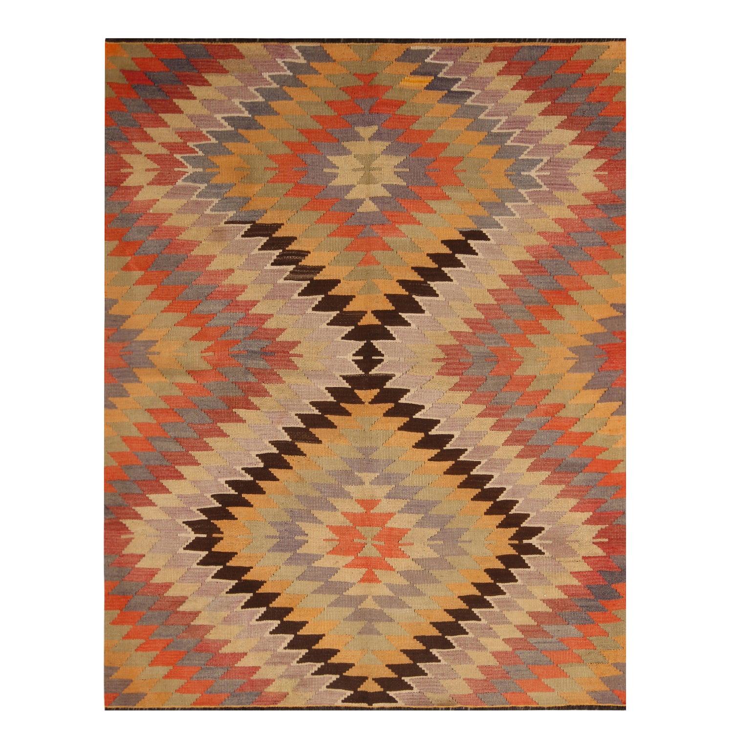 Vintage Midcentury Geometric-Floral Beige Multi-Color Wool Rug For Sale ...