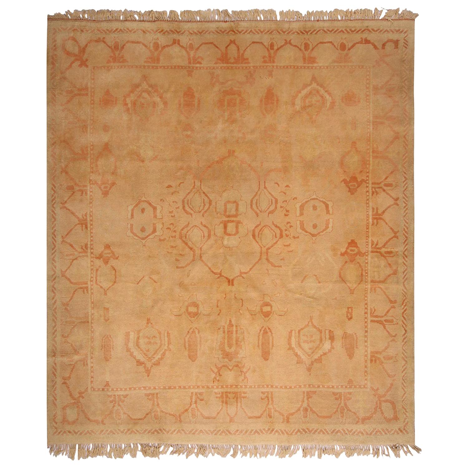 Antique Oushak Traditional Orange-Gold and Red Wool Rug at 1stDibs