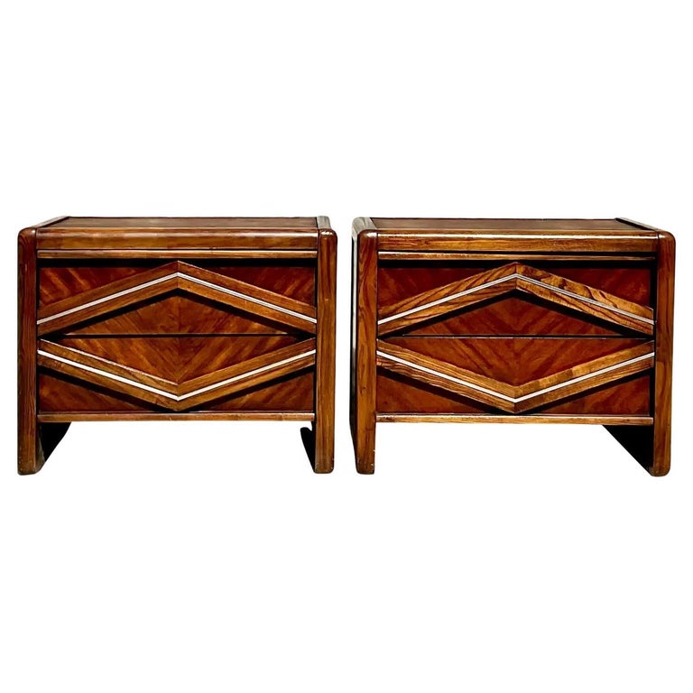 Vintage Midcentury Pulaski Chrome Diamond Nightstands, a Pair at 1stDibs