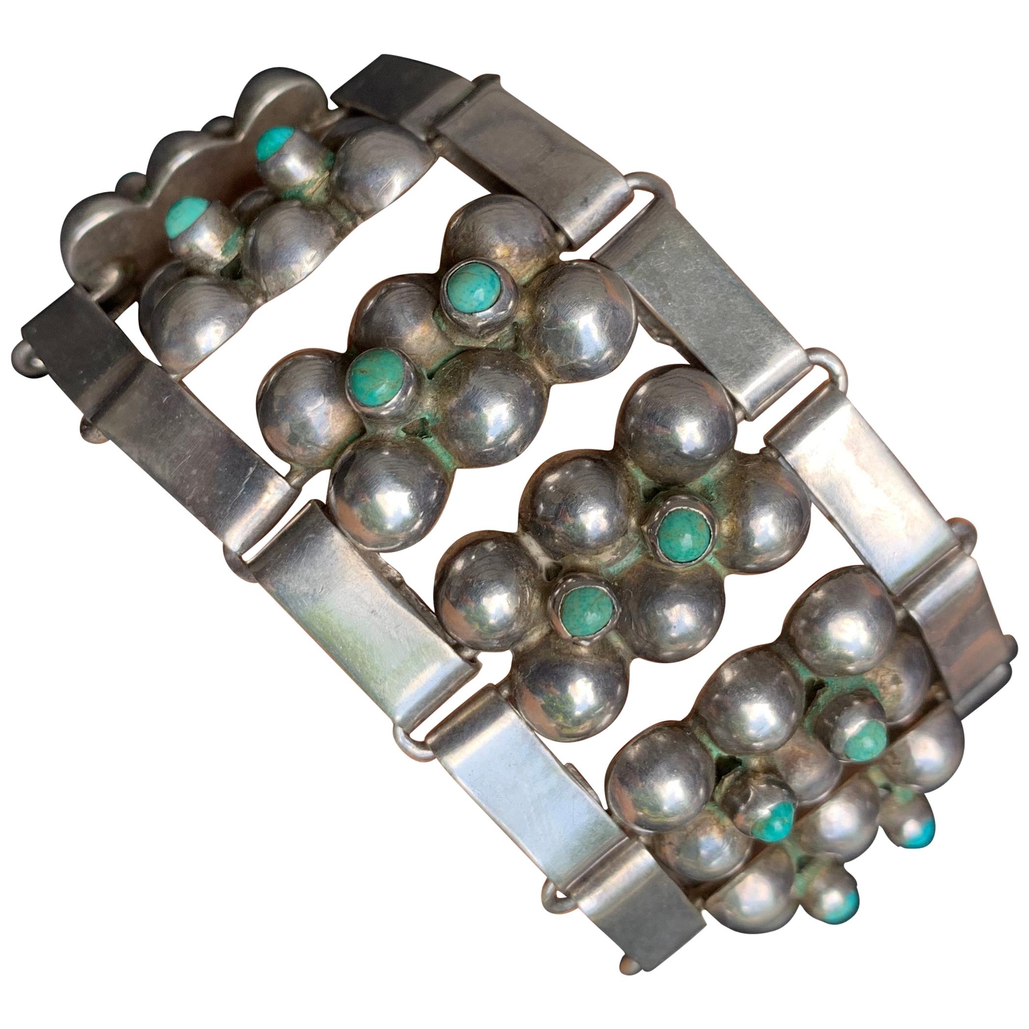 20th Century Taxco 925 Sterling and Semi Precious Stone Cuff Bracelet ...
