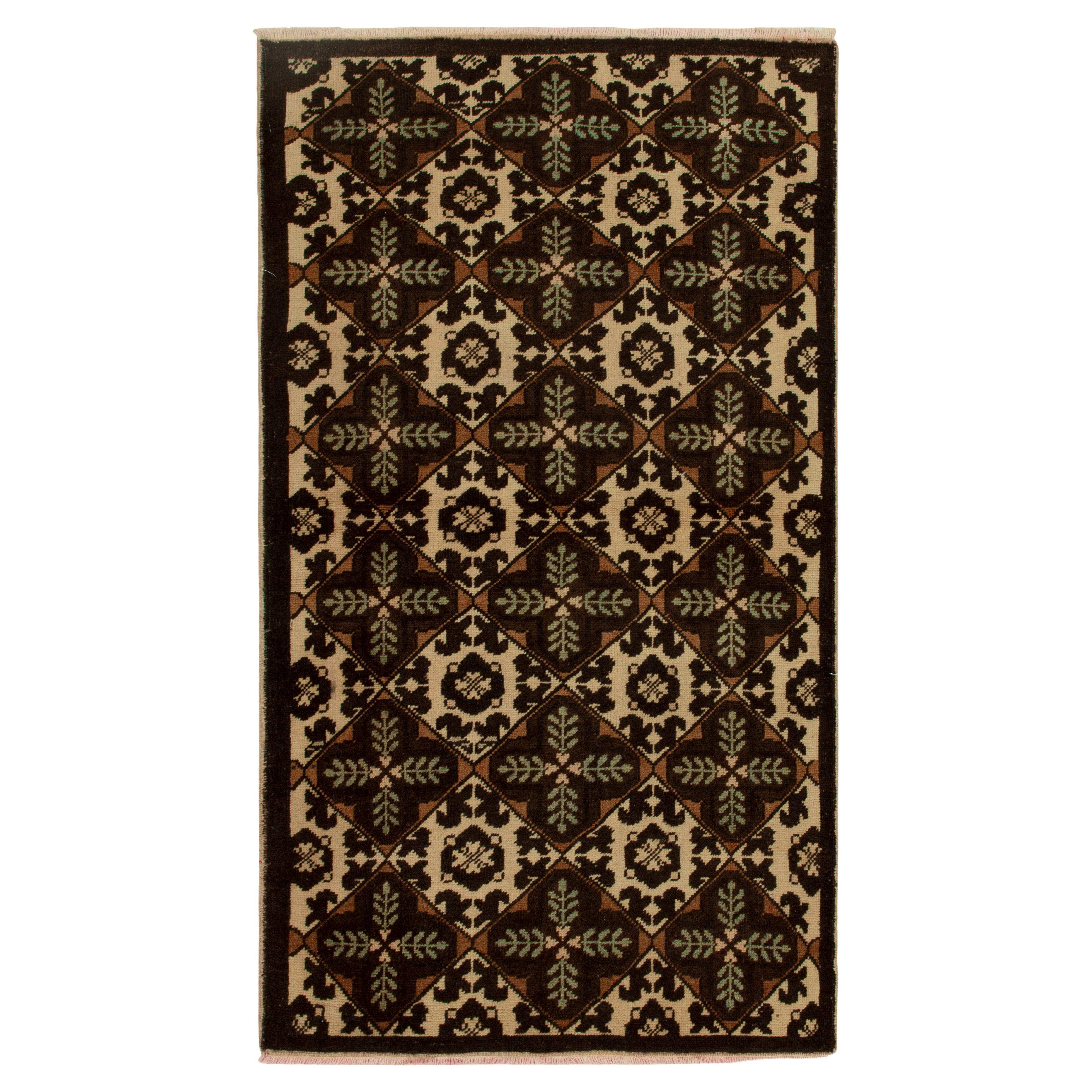 Vintage Oushak Rug in Beige-Brown Geometry, Green Floral Patterns by ...