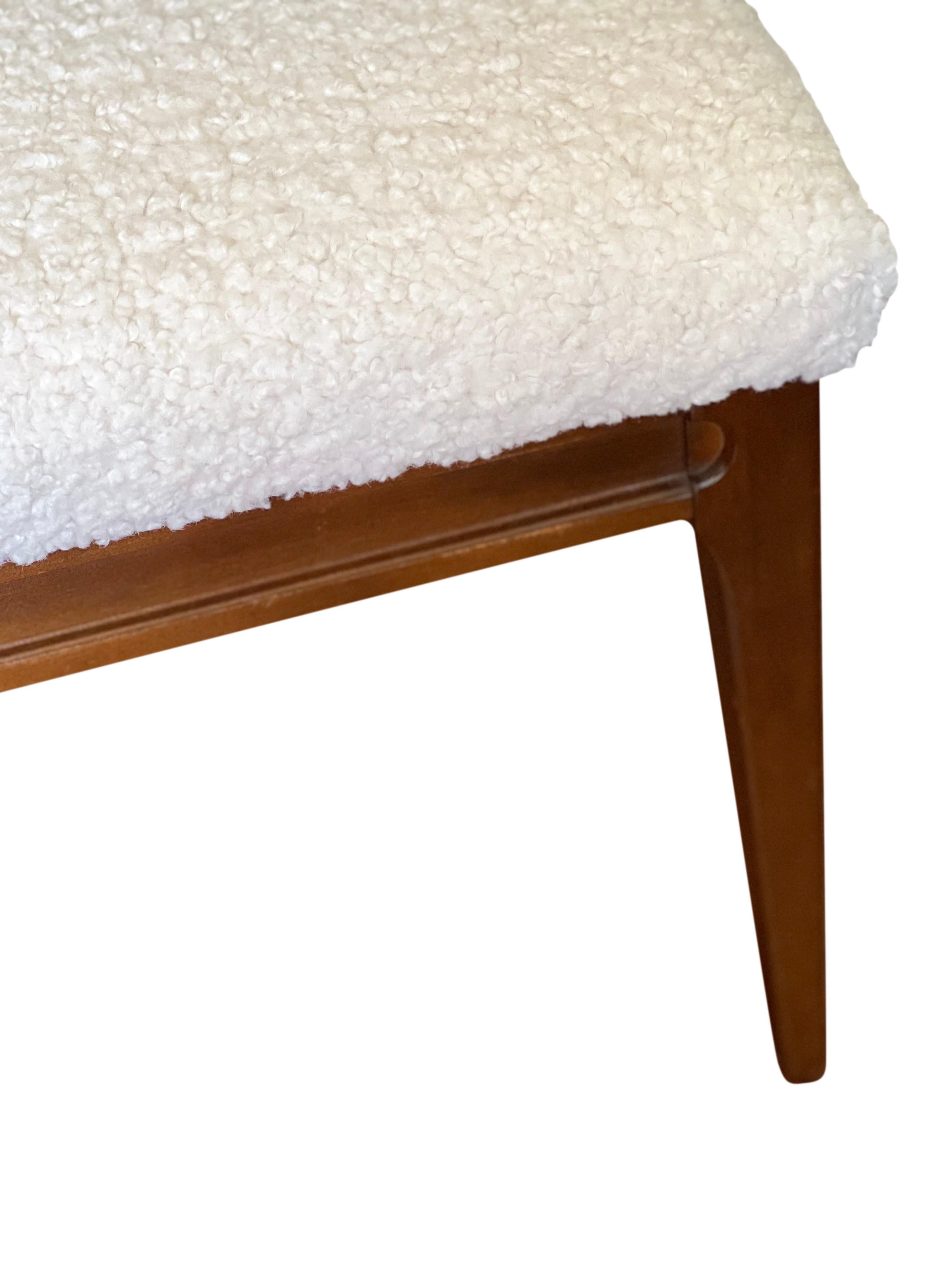 Mid Century Walnut Bouclé Stools, a Pair For Sale at 1stDibs