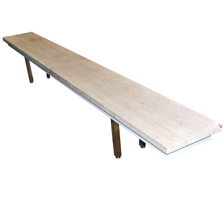 Vintage Midcentury White Travertine Bench with Solid Brass Legs at 1stDibs