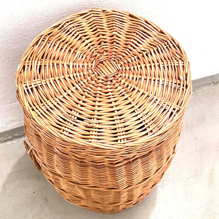 Vintage Midcentury Wicker Laundry Basket Hamper, 1970s, German at 1stDibs