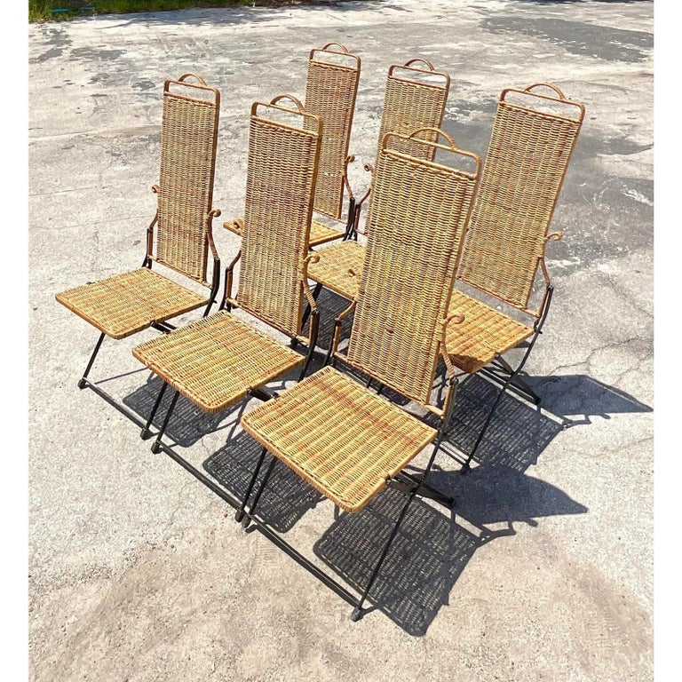 Vintage Midcentury Woven Rattan Folding Dining Chairs - Set of 6 at 1stDibs