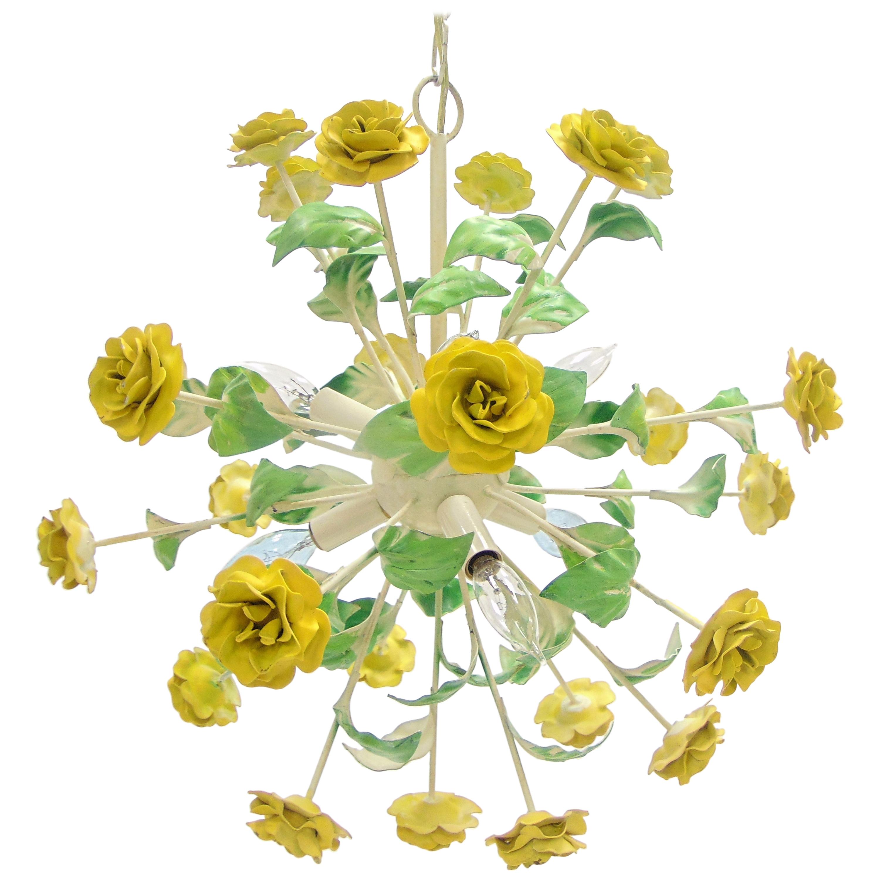 Vintage Midcentury Yellow Rose Sputnik Chandelier For Sale at 1stDibs