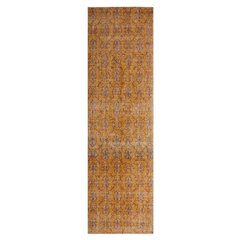 Vintage Midcentury Yellow Wool Runner with Black White Accents by Rug ...