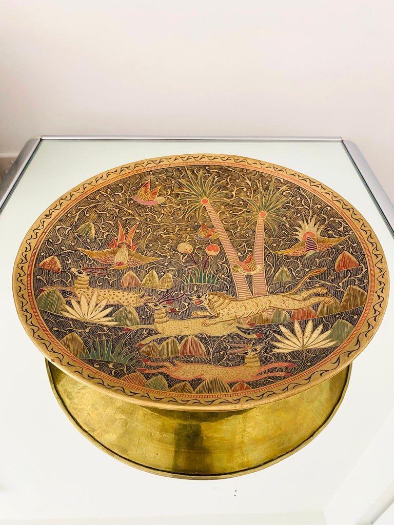 Vintage Middle Eastern Decorative Brass Plate with Exotic Animals and ...