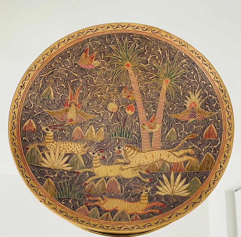 Middle Eastern Etched Brass Plate with Exotic Animals and Plants For ...