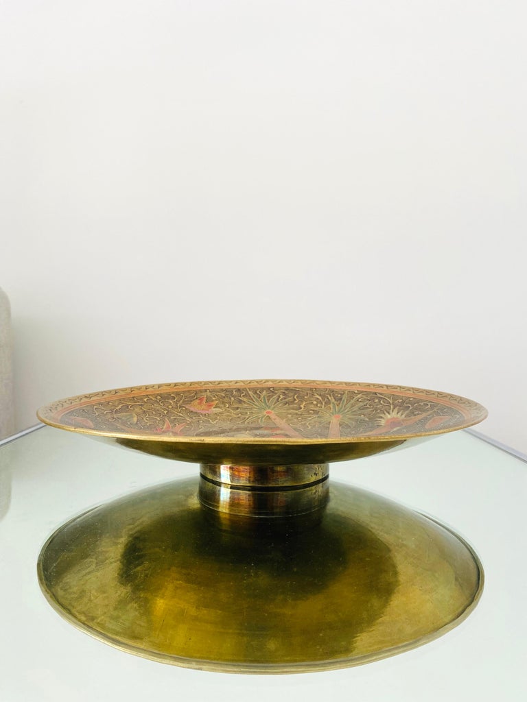 Middle Eastern Etched Brass Plate with Exotic Animals and Plants For ...