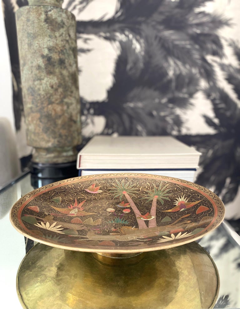 Middle Eastern Etched Brass Plate with Exotic Animals and Plants For ...