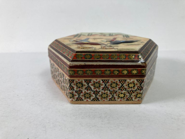 Vintage Middle Eastern Persian Khatam Trinket Box with Miniature Art ...