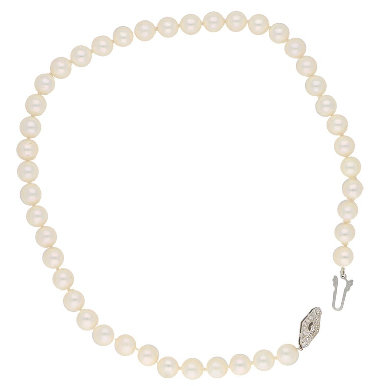 Mikimoto Akoya Cultured Pearl Necklace with a Diamond 18k White Gold Clasp at 1stDibs