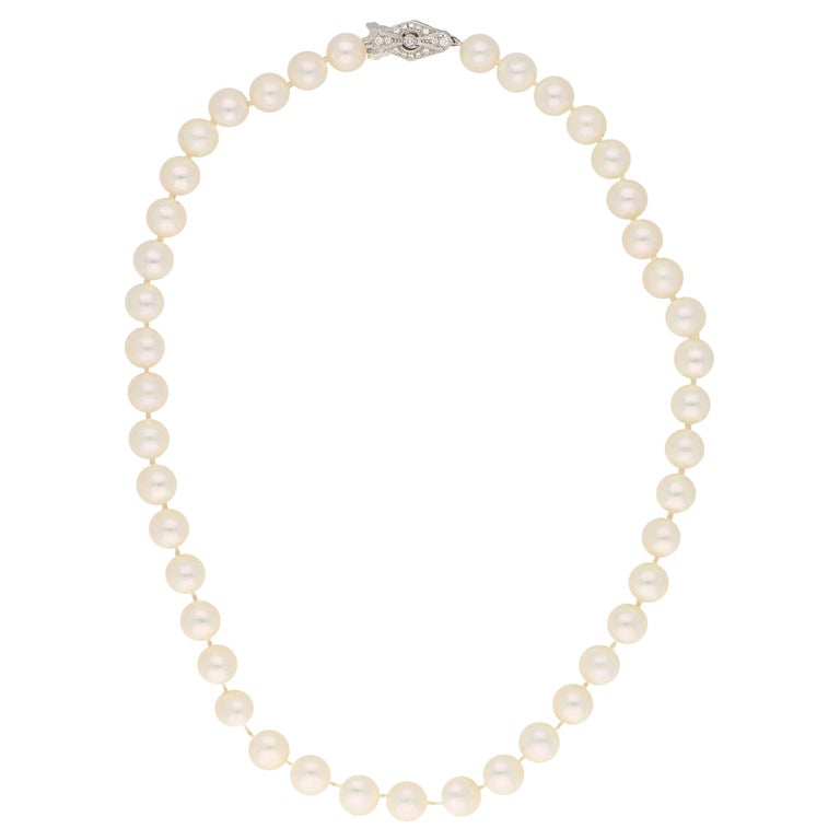 Mikimoto Akoya Cultured Pearl Necklace with a Diamond 18k White Gold Clasp at 1stDibs