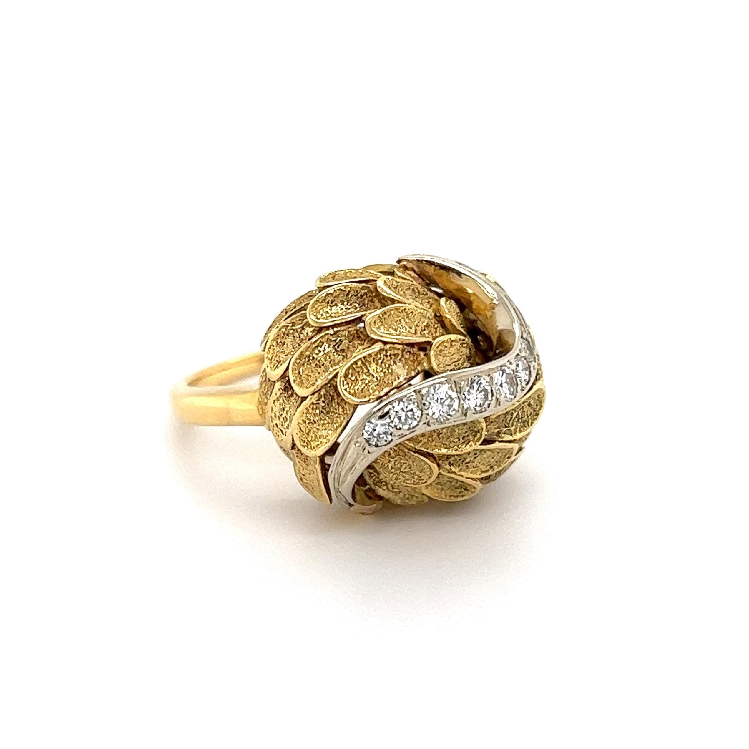 Vintage Mikimoto Diamond Feather Vintage Gold Ring For Sale at 1stDibs