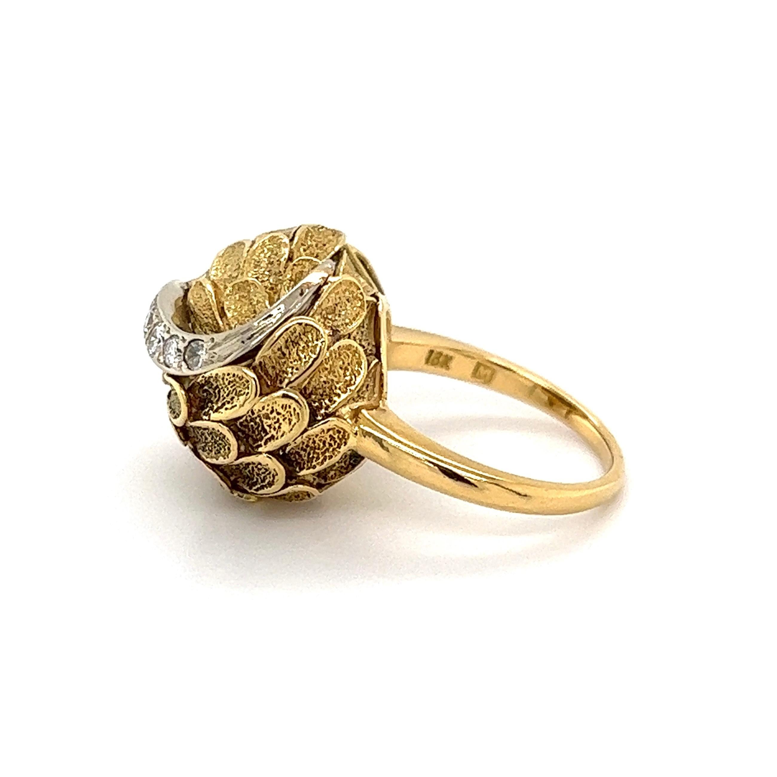 Vintage Mikimoto Diamond Feather Vintage Gold Ring For Sale at 1stDibs