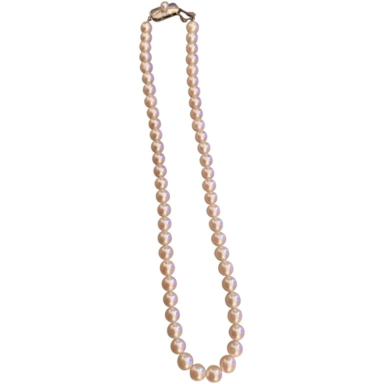 Vintage Mikimoto Pearl Long Strand with Silver Clasp at 1stDibs ...