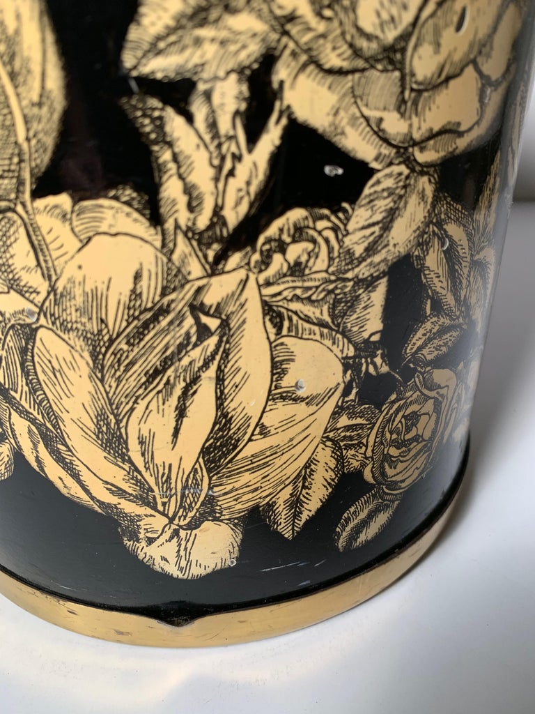 Vintage Milano Metal Wastebasket, Roses and Flowers manner of Piero ...
