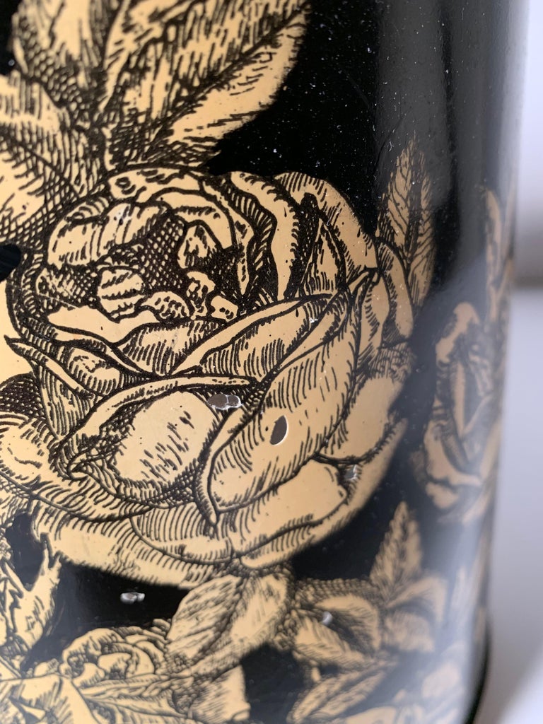 Vintage Milano Metal Wastebasket, Roses and Flowers manner of Piero ...