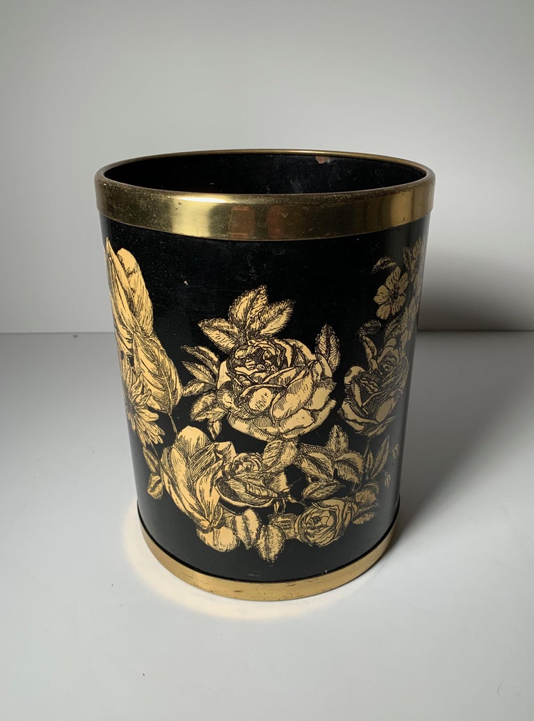 Vintage Milano Metal Wastebasket, Roses and Flowers manner of Piero ...