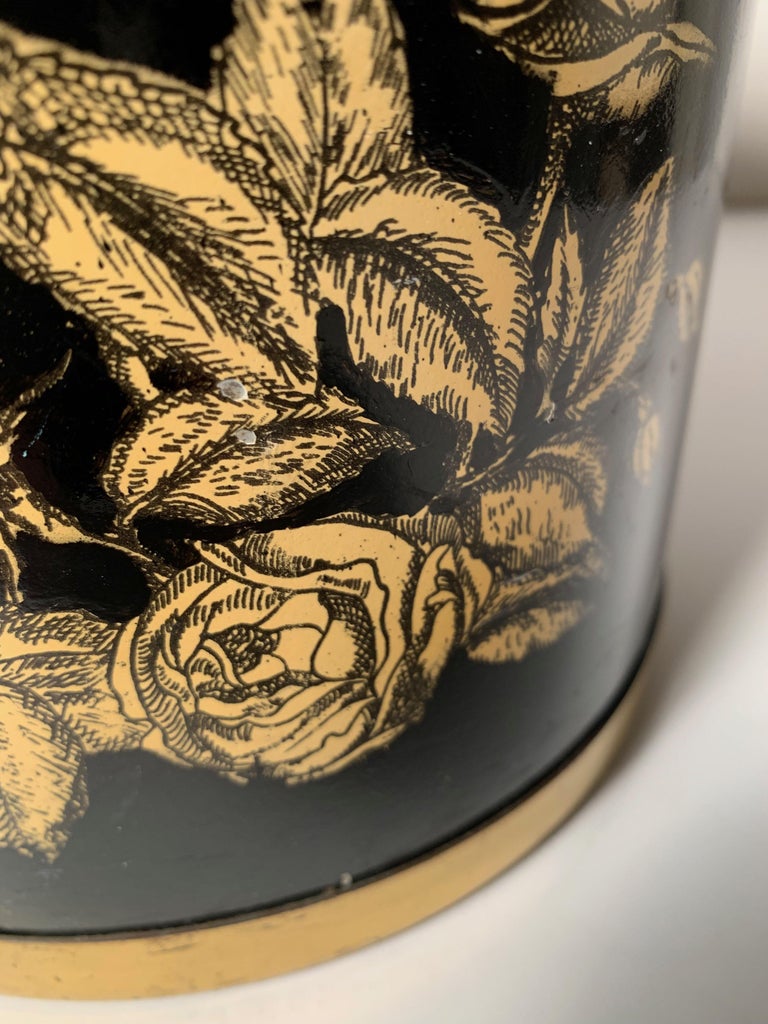 Vintage Milano Metal Wastebasket, Roses and Flowers manner of Piero ...